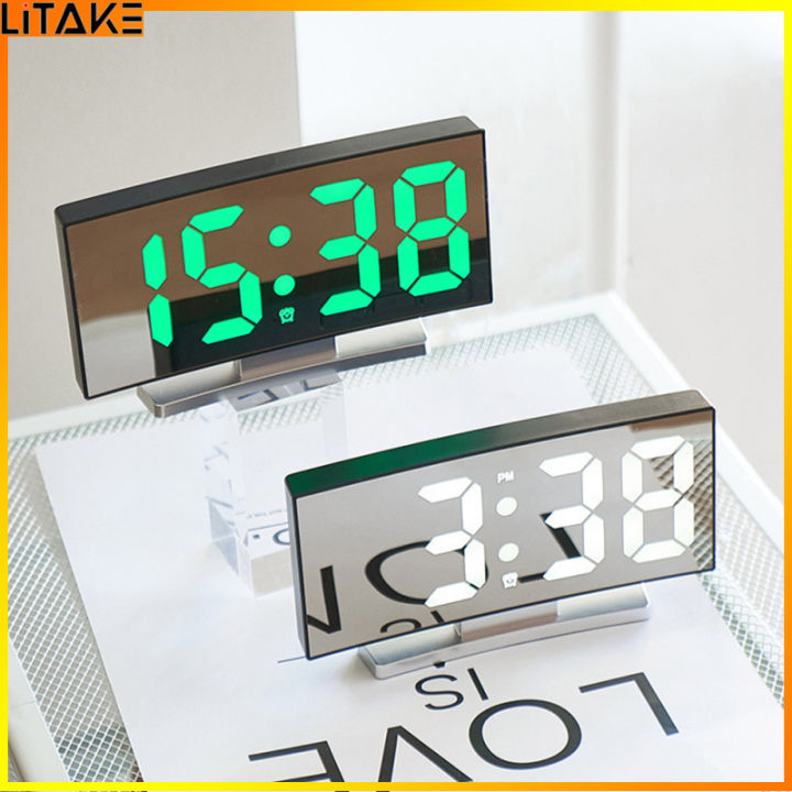 Litake Led Digital Alarm Clock Large Display Electronic Curved Screen ...
