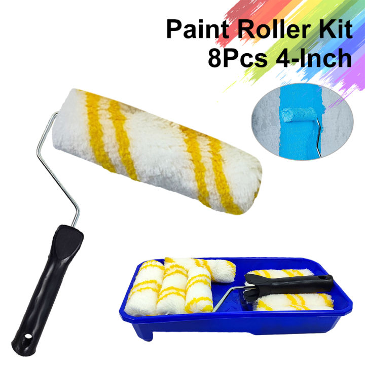 EG【Ready Stock】Paint Roller Kit 8Pcs 4-Inch High-Density Foam Roller ...