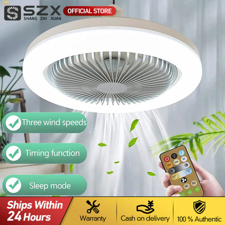 SZX Ceiling Fans with LED Light 3-Bladeless E27 Lamp Head Fan Light ...