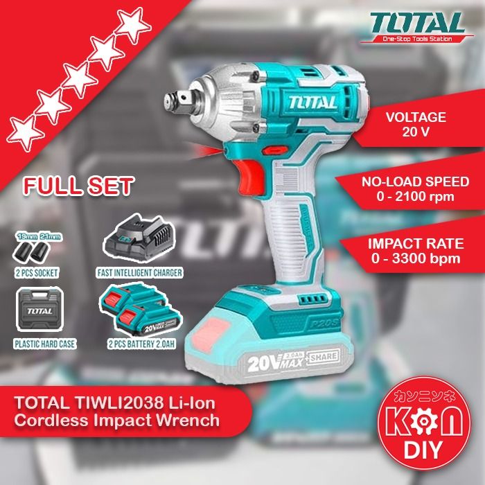 TOTAL 20V LITHIUM-ION CORDLESS IMPACT WRENCH - TIWLI2038 | Total Li-Ion ...