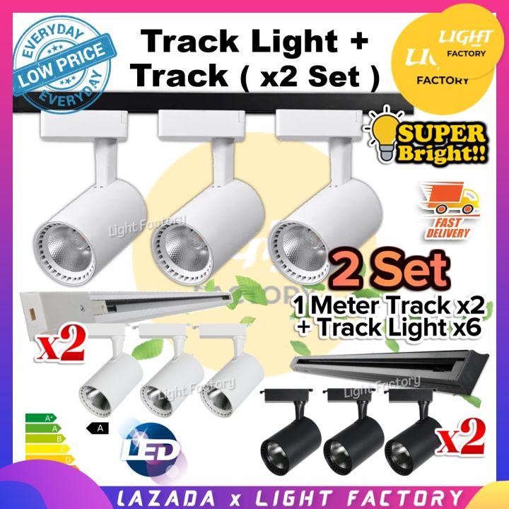 [2 SET] LED Track Light 7W 12W 20W 35W Lampu Track Light Spotlight COB ...