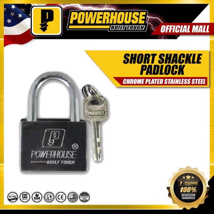 POWERHOUSE Short Shackle Padlock Chrome Plated Stainless Steel 60mm ...