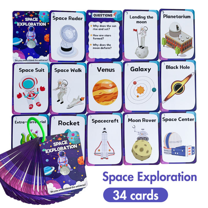 34 Cards Space Exploration Education Flash Cards Children Learning ...