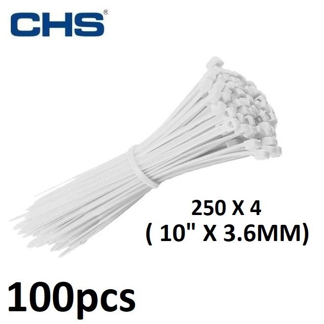 CHS Cable Tie 250 X4 (10"X3.6MM)100pcs White Nylon Cable Zip Tie Straps ...