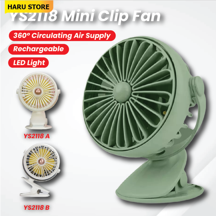 YASE YS2118 360 Adjust LED Light Small Kipas Mini Clip Fan Cooling ...
