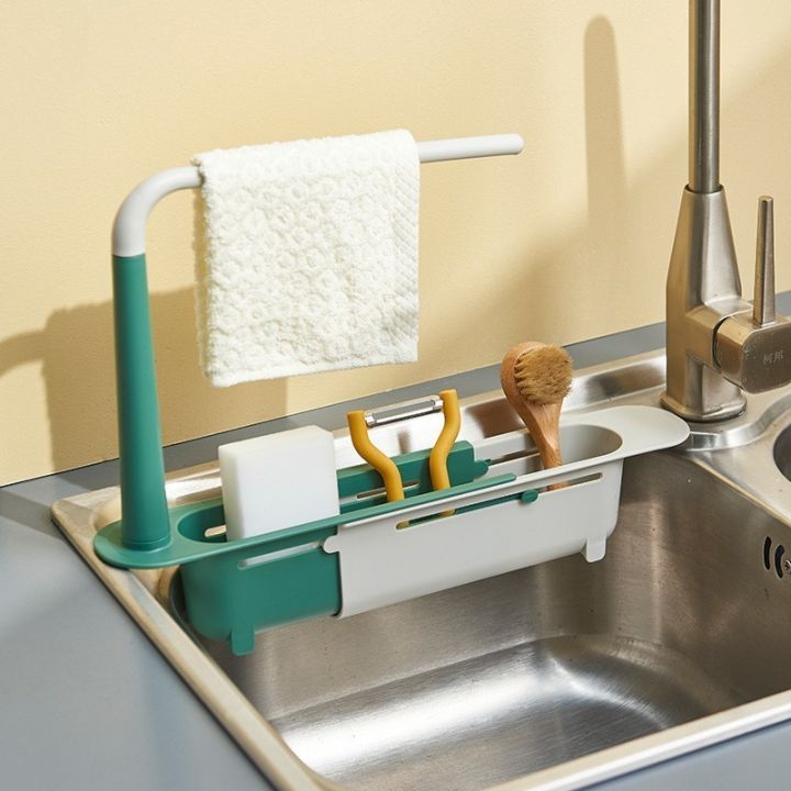 Telescopic Kitchen Sink Sponge Rack Faucet Dishcloth Drain Rack Sink ...