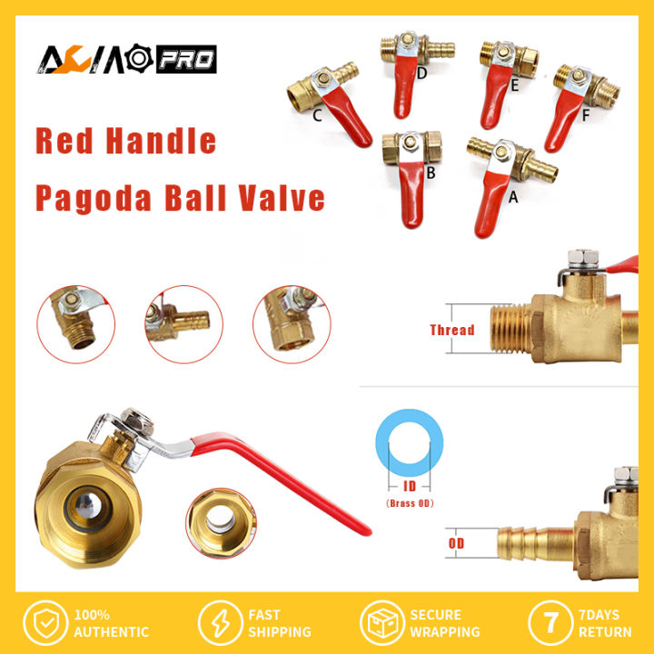 AumoPro 1PC Brass Red Handle Tracheal Small Ball Valve Outer Teeth 1/4 ...