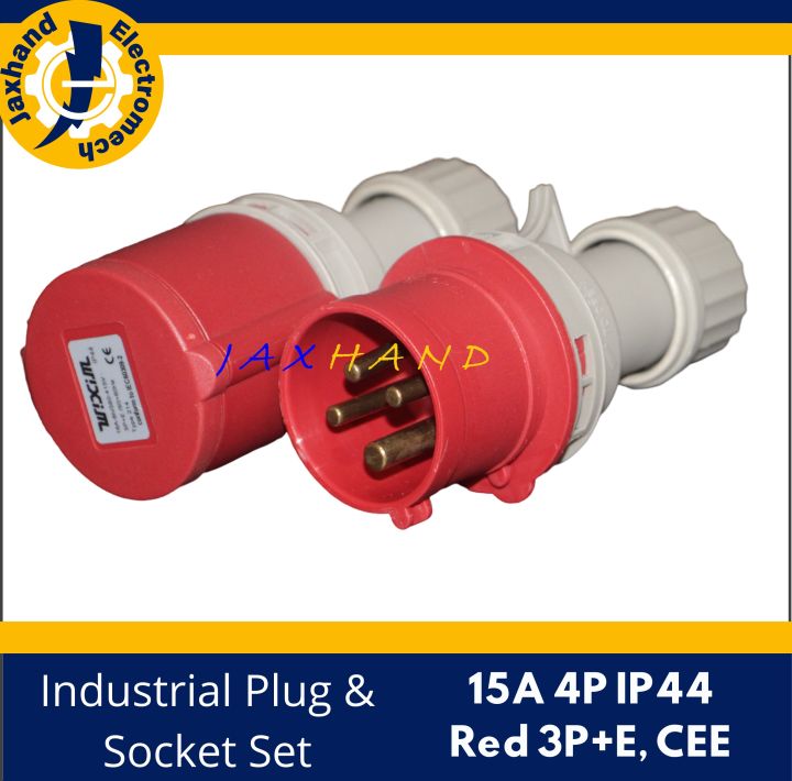 Industrial Plug & Socket Set 16A 4P IP44 Red 3P+E, CEE (Male & Female ...