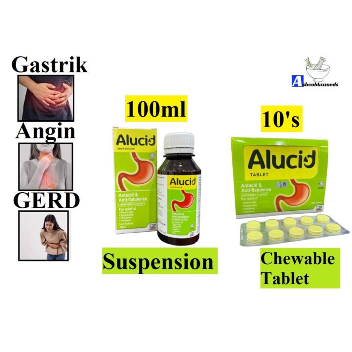 ALUCID Chewwable Tablet 10s/Suspension 100ml(EXP04/26) (Ubat Kunyah Gas ...