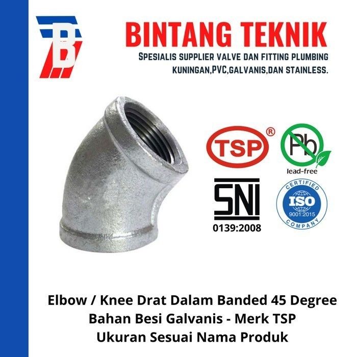 Elbow / Knee 1 1/2" inch Besi Galvanis TSP 45 Derajat | Lazada Indonesia