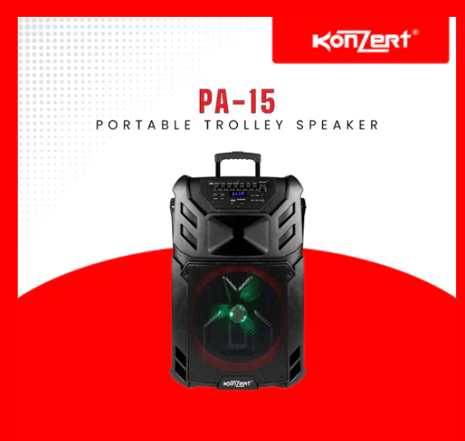 Konzert Philippines PA-15 ,15" PORTABLE TROLLEY SPEAKER w/BLUETOOTH, USB/ SD SLOT, FM RADIO ...