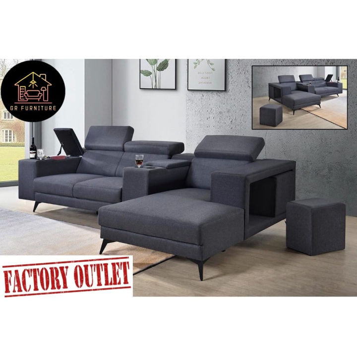 GR Furniture L Shape Sofa With Storage Box and Small Stool Fabric ...