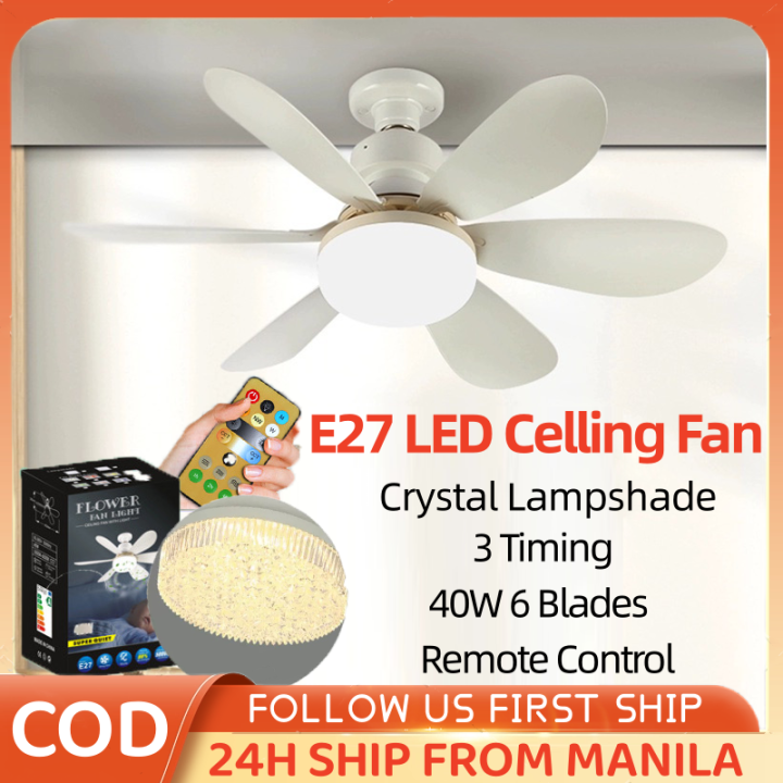 Ceiling Fan LED Ceiling Light with remote 2 IN 1 E27 Modern Design wind ...