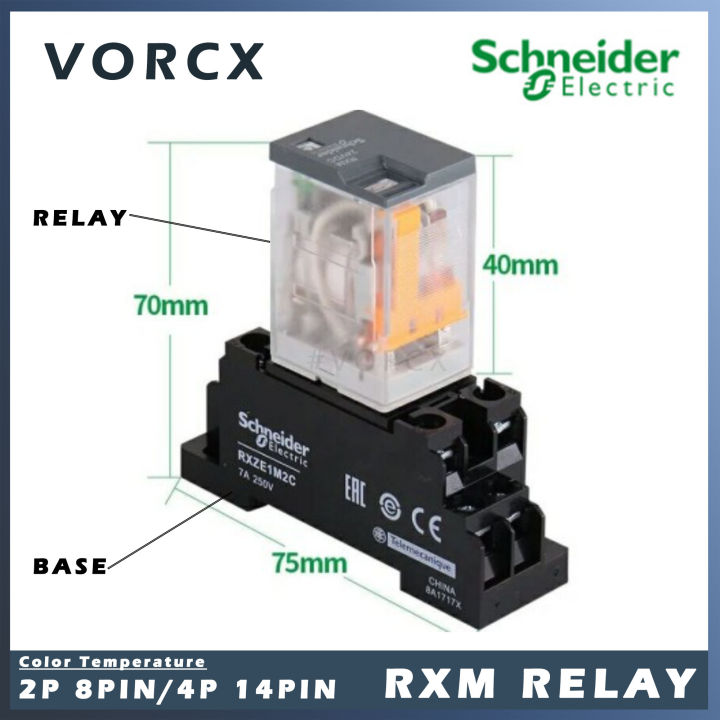 Schneider RXM (2P 8Pin/4P 14Pin) Miniature Relay 24VDC 230VAC & Base ...