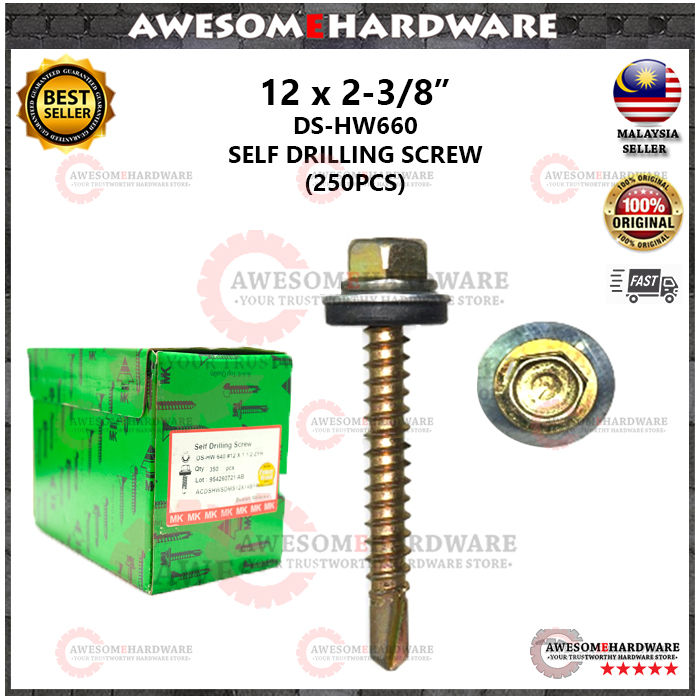 (250PCS) HEX HEAD 12x2 3/8" SELF DRILLING SCREW DSHW650 FOR METAL ...