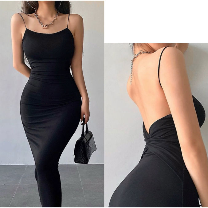 EMITA BLOOM dress hitam korean style pas body backless tanpa lengan ...