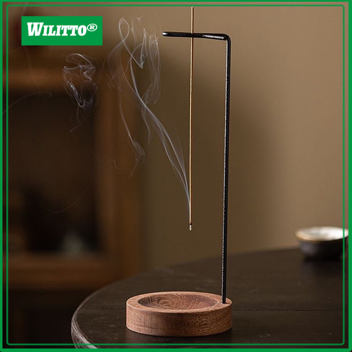 Incense Stick Holder with Wooden Tray Brass Inverted Incense Burner Ash ...