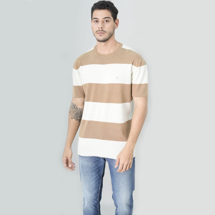 Johnwin - Kaos Sweater - Kaos Voyage - Motif Salur - Coklat Putih - FSW.660.D055.001.C-S/S ...