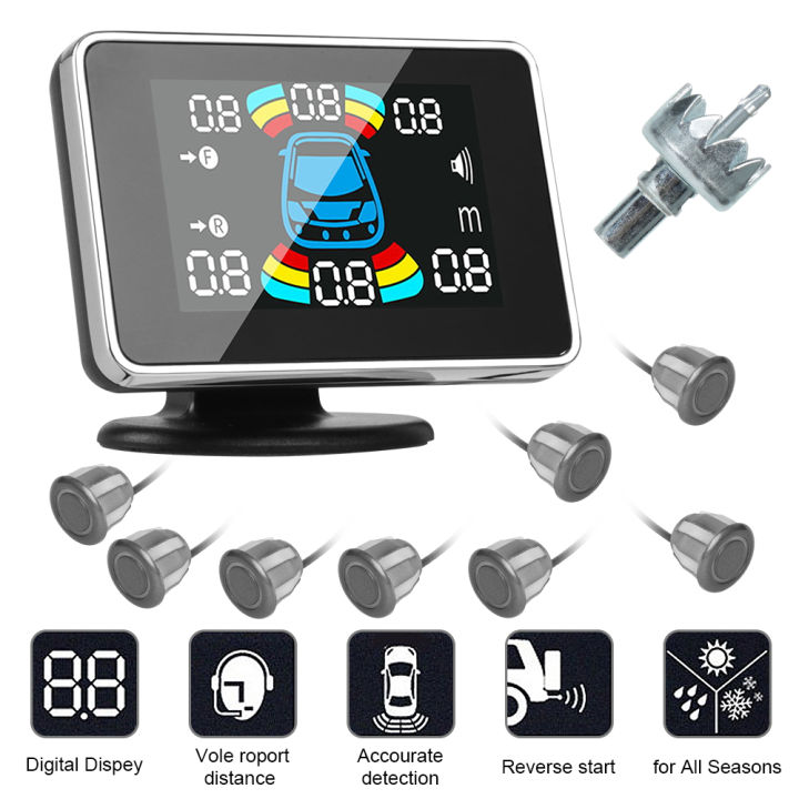 8 Parking Sensors System Parktronic Car Reverse Radar Monitor Distance Detection Led Display