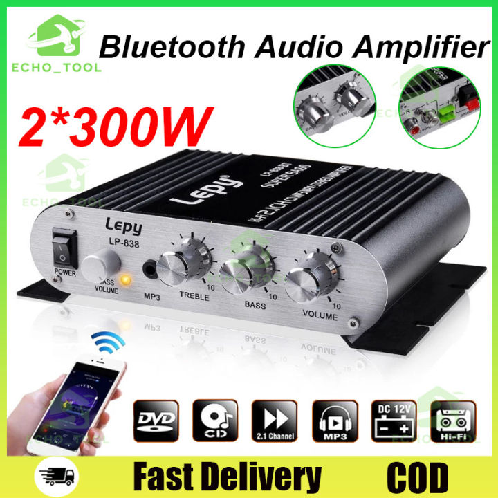 Mini Lepy LP-838 12V Hi-Fi Stereo Mega Bass Car Amplifier 2.1 Channel ...