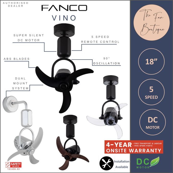 [NEW LAUNCH] Fanco VINO 18" DC Motor Ceiling Corner Fan and Wall Fan ...