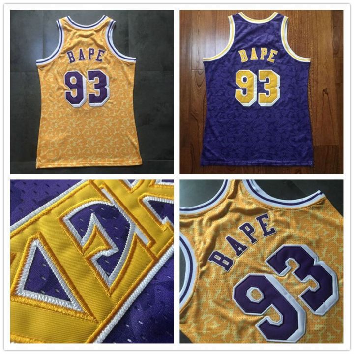 Lakers 93 Bape Anyi เสื้อเจอร์ซี่ย์ผ้าตาข่ายแบบถักแบบหนาแน่นแบบใหม่จากญี่ปุ่นระบายอากาศได้ชุด ...