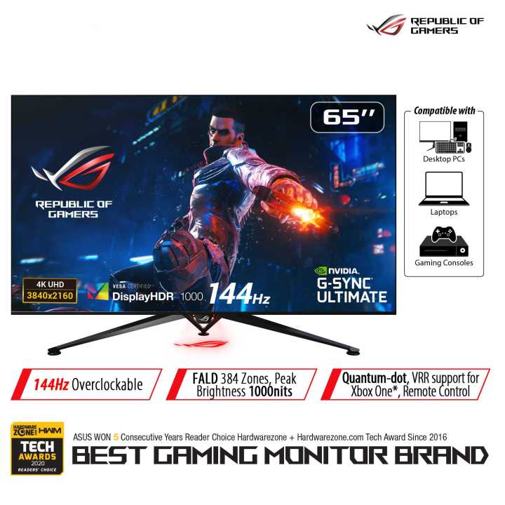 ASUS ROG Swift PG65UQ Big Format Gaming Display- 65” 4K UHD (3840 x ...