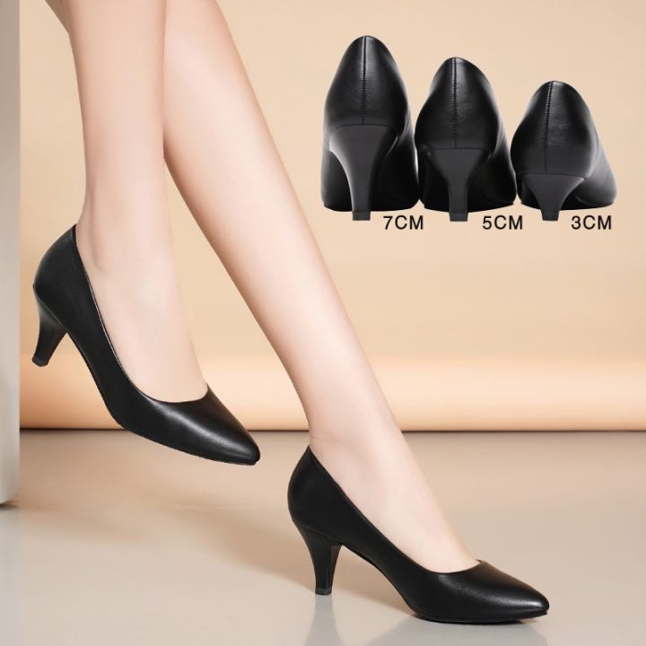 [with box] Pointed Toe Office Black Elegant Work shoes interview ...