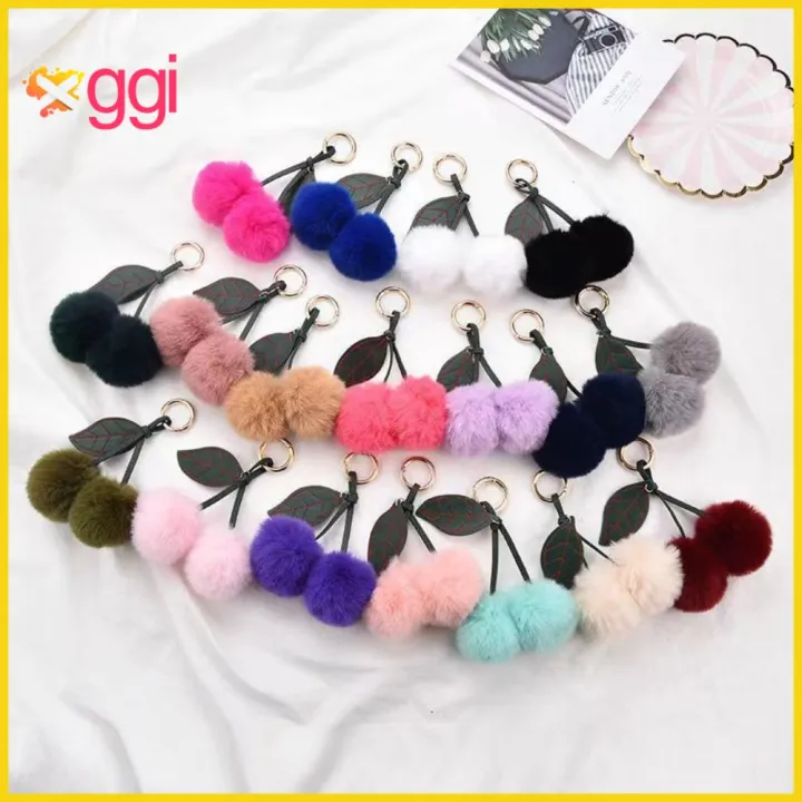 MAKGFG เชอร์รี่เชอร์รี่ พวงกุญแจของเล่นเด็ก ลูกขนกระต่าย ตุ๊กตาผ้าพลัฌ ...