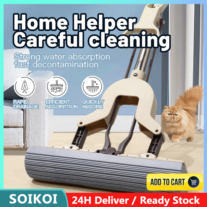 Floor Mop Squeezer Hand Wash-Free Lazy Sponge Mop Household Wet and Dry ...