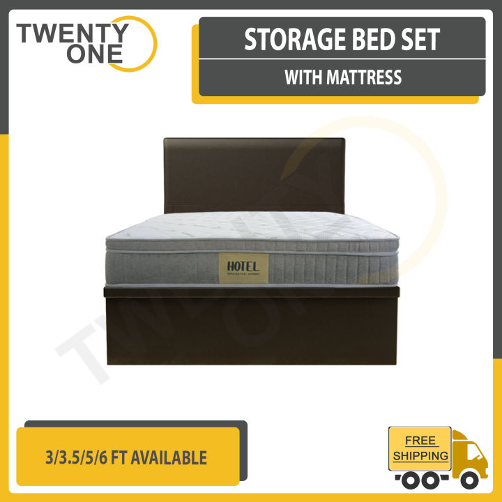 [Bulky]Twentyone FAUX LEATHER STORAGE BED SET WITH HOTEL POCKETED ...