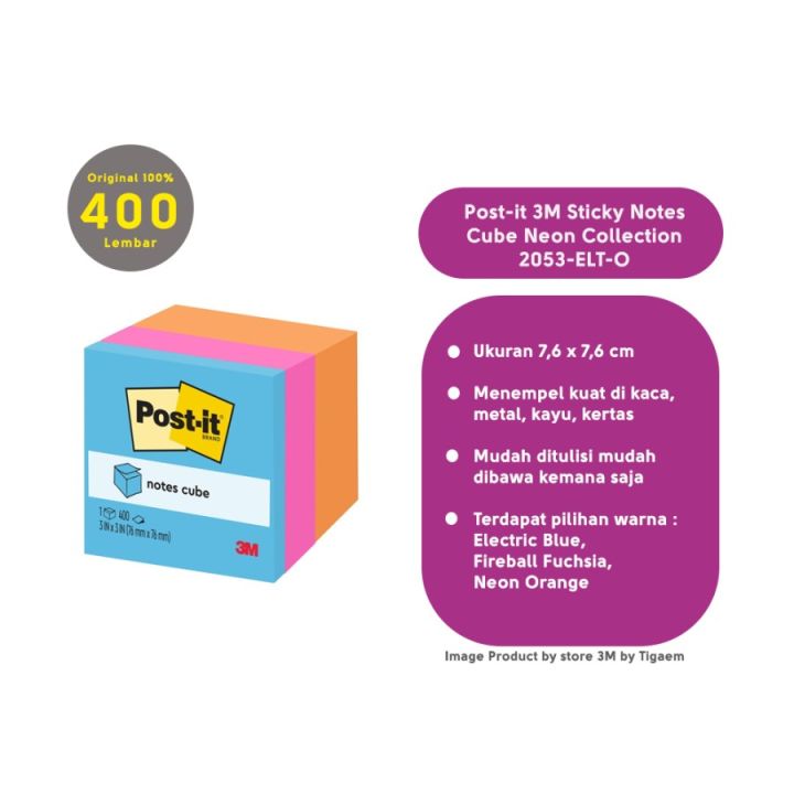 Post-it Sticky Notes Cube Neon Collection 2053-ELT-O (76x76) | Lazada ...