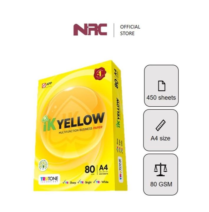 IK YELLOW Copier Paper | A4 size | 450 sheets | 80 gsm | Lazada