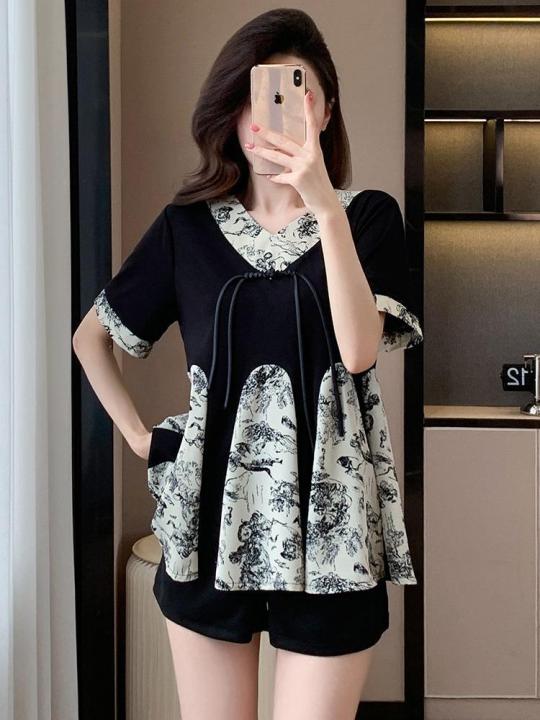 2025 Plus Size Chinese Style National Style Short Sleeve Shirt Ink ...