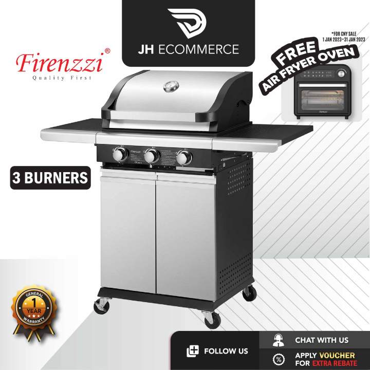 【Free 10L Air Fryer Oven】Firenzzi 3-Burner Outdoor Stainless Steel Bbq Grill FBQ-1038 Barbeque ...