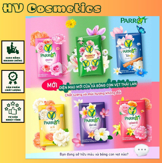 LỐC 6 CỤC XÀ BÔNG CON VẸT THÁI LAN PARROT Hương Nước Hoa ( Bản Mới ) Chiết Xuất Thiên Nhiên Tươi ...