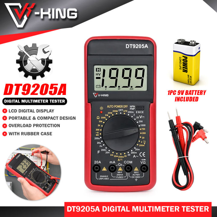 V-KING DT9205A Portable LCD Digital Multimeter AC/DC Measure 1000V 20A Range with 1pc Battery ...