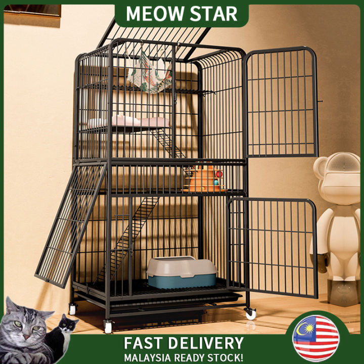 Mobile Cat Cage Large Sangkar Kucing Besar 2 3 Tingkat 4 Level Pets ...