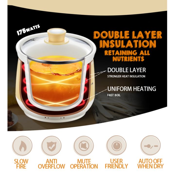 Bear Electric Cooker DDG-D20Q2 2.0L Electric Slow Cooker with Ceramic ...