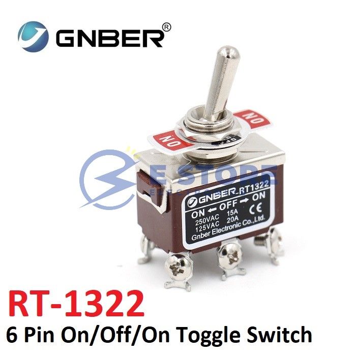 GNBER RT-1322 Toggle Switch DPDT ON/Off/ON 3 Position AC 15A/250V 20A ...