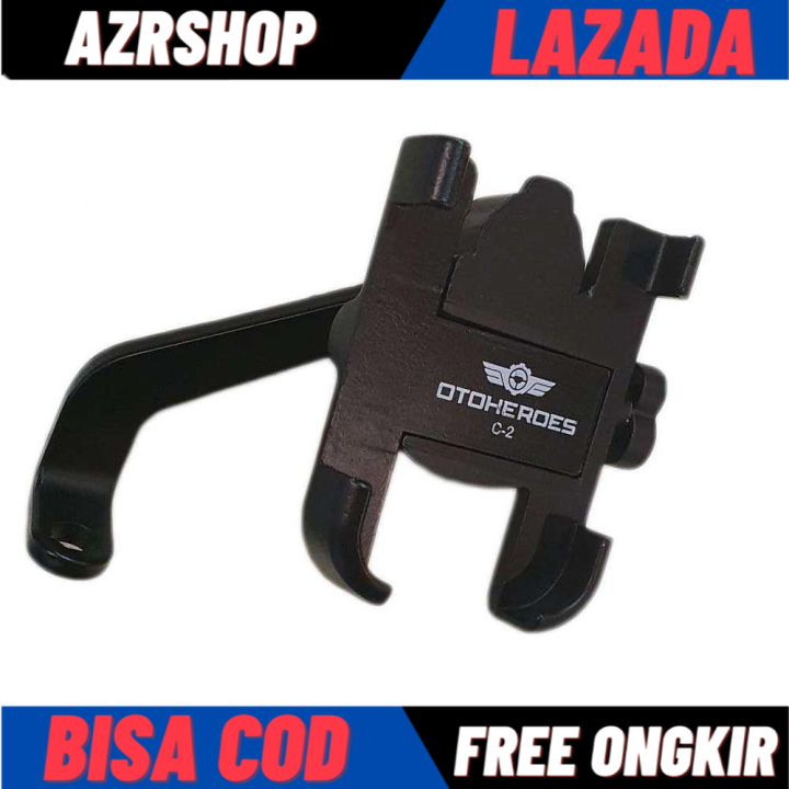 Phone Holder HP Spion Sepeda Motor Full Besi Kuat Kokoh Breket Stand ...