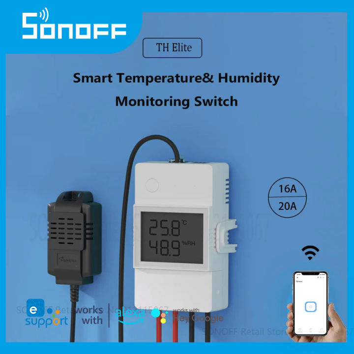 SONOFF TH Elite with Sensor WiFi Smart Switch Temperature Humidity Detector Monitor Remote ...