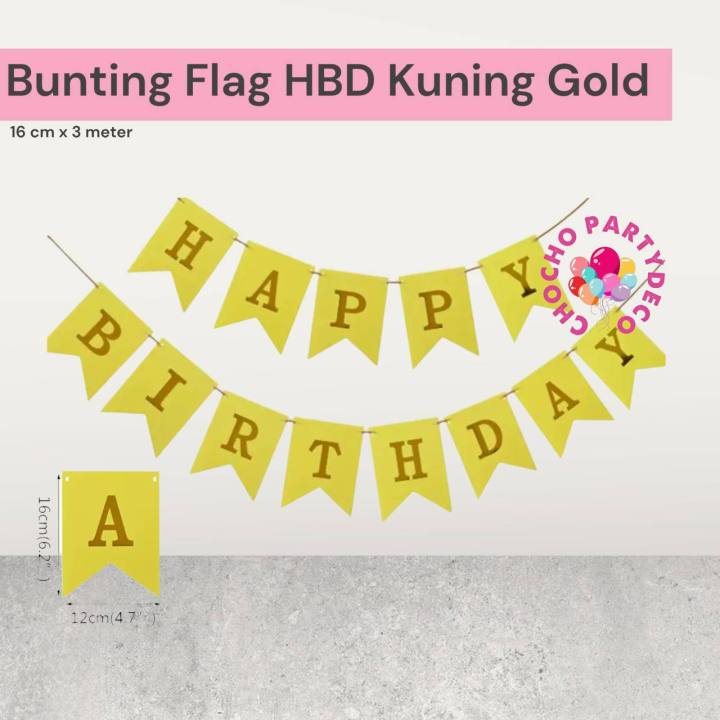 Bunting Flag Happy Birthday KUNING GOLD / Banner Ulang Tahun Kuning ...