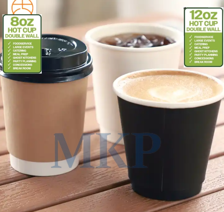 (25pcs) (8 12 16oz) Double Wall Coffee Paper Cup (Black / White / Brown ...