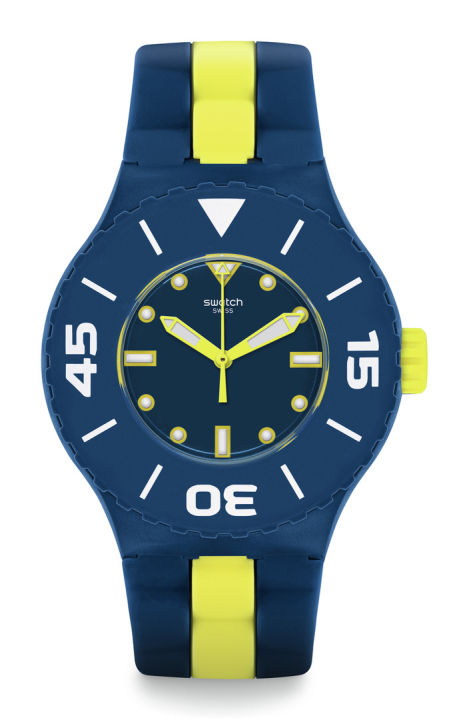 Swatch Long Waves (SUUN102) Blue 44mm Quartz Silicone Strap Watch ...