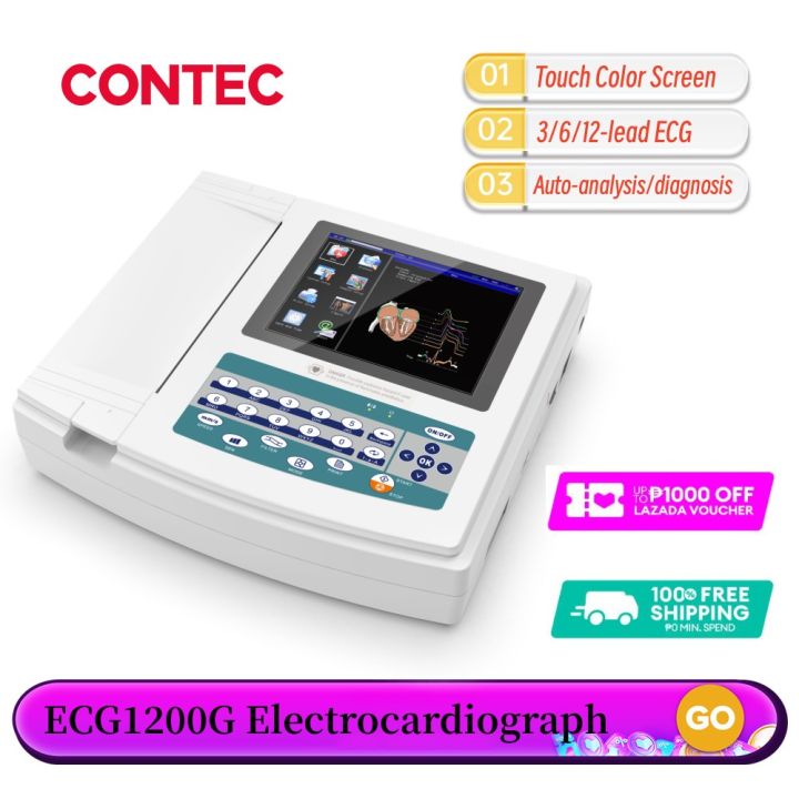 Contec ECG1200G Electrocardiogram ECG Machine with PC Sync Software Digital 12 Channel 12 Lead ...
