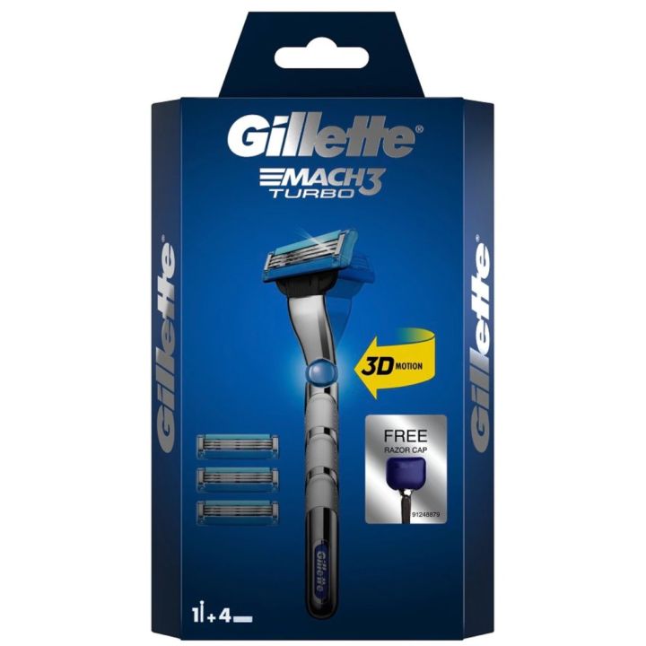 Gillette Mach3 Mach 3 Turbo 3D Shaver Starter Pack Kit (1 Razor + 4 ...