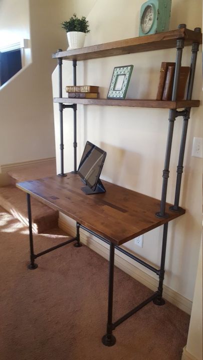 Retro Loft Style Industrial Piping Natural Solid Hard Wood Study Table ...