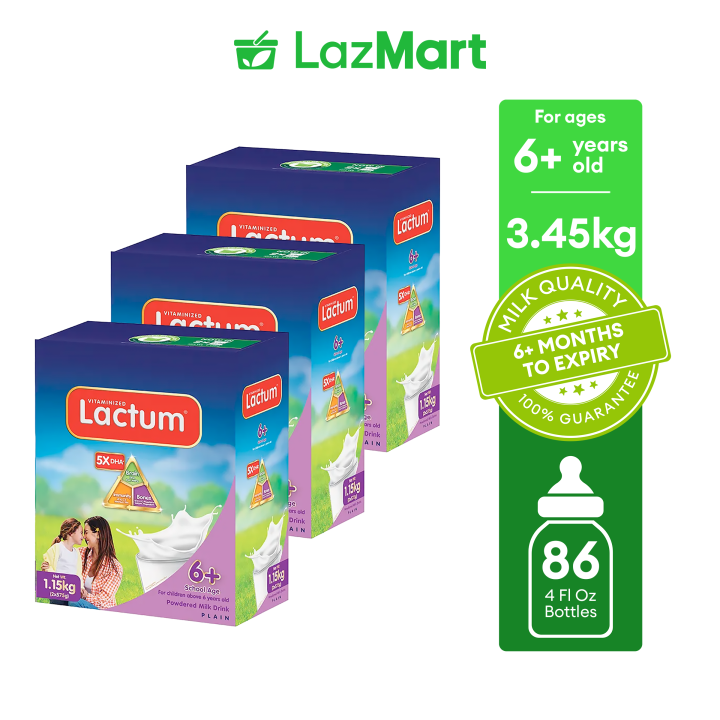 Lactum 6+ Plain 3.45kg (1.15kg x 3) Powdered Milk Drink for Children 6 ...