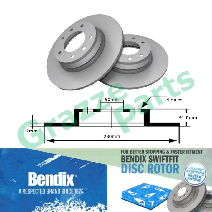 (1 pc) Bendix Swiftfit Disc Brake Rotor Rear for PW823053 / BR9550 ...